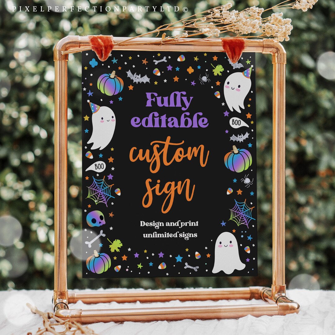Fully Editable Halloween Ghost Custom Sign Cute Boy Ghost Spooky Party ...