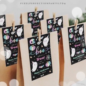 Editable Halloween Gift Tag Pink Ghost Boo Halloween Trick or Treat ...