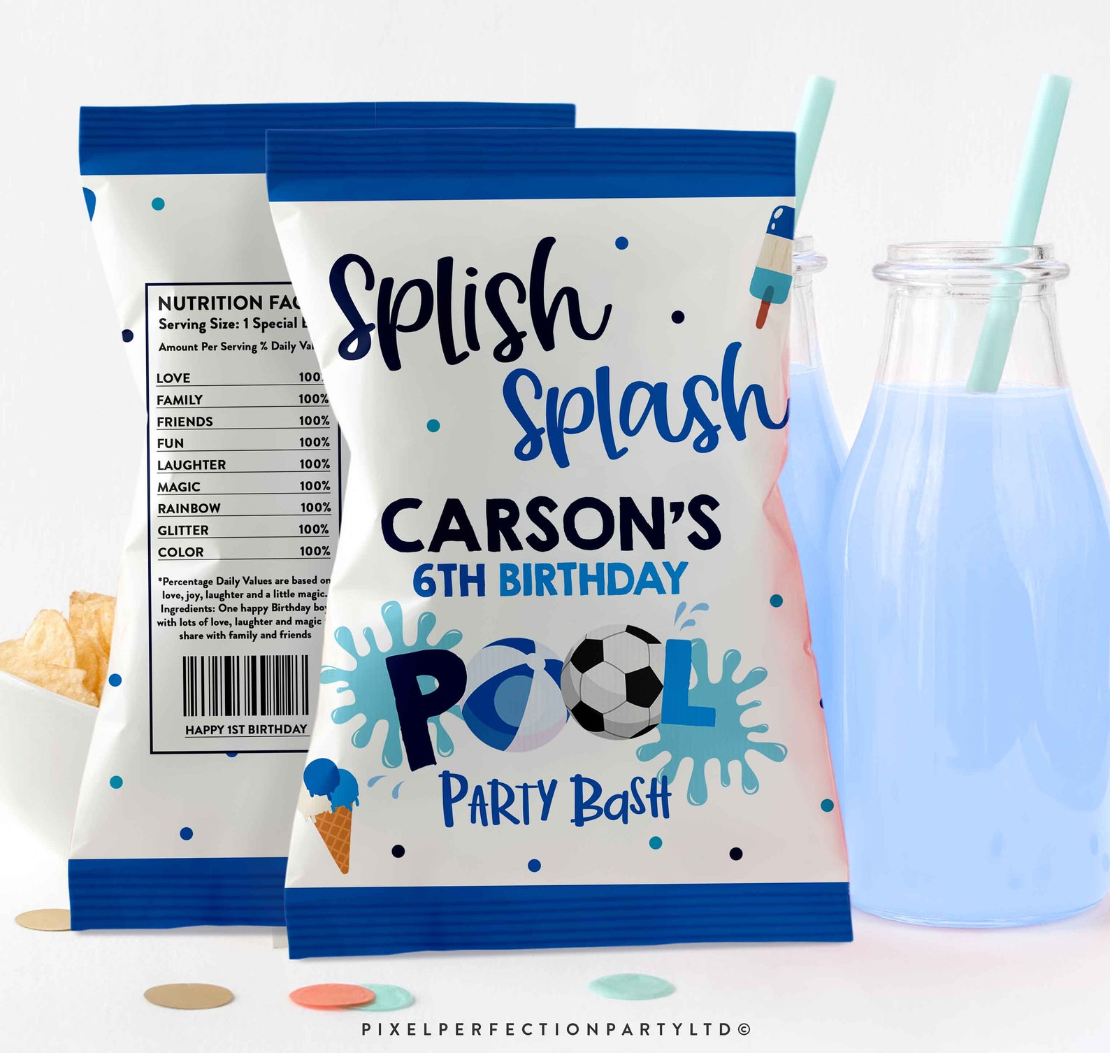Editable Soccer Pool Chip Bag Wrapper Labels Summer Pool Party | Etsy UK