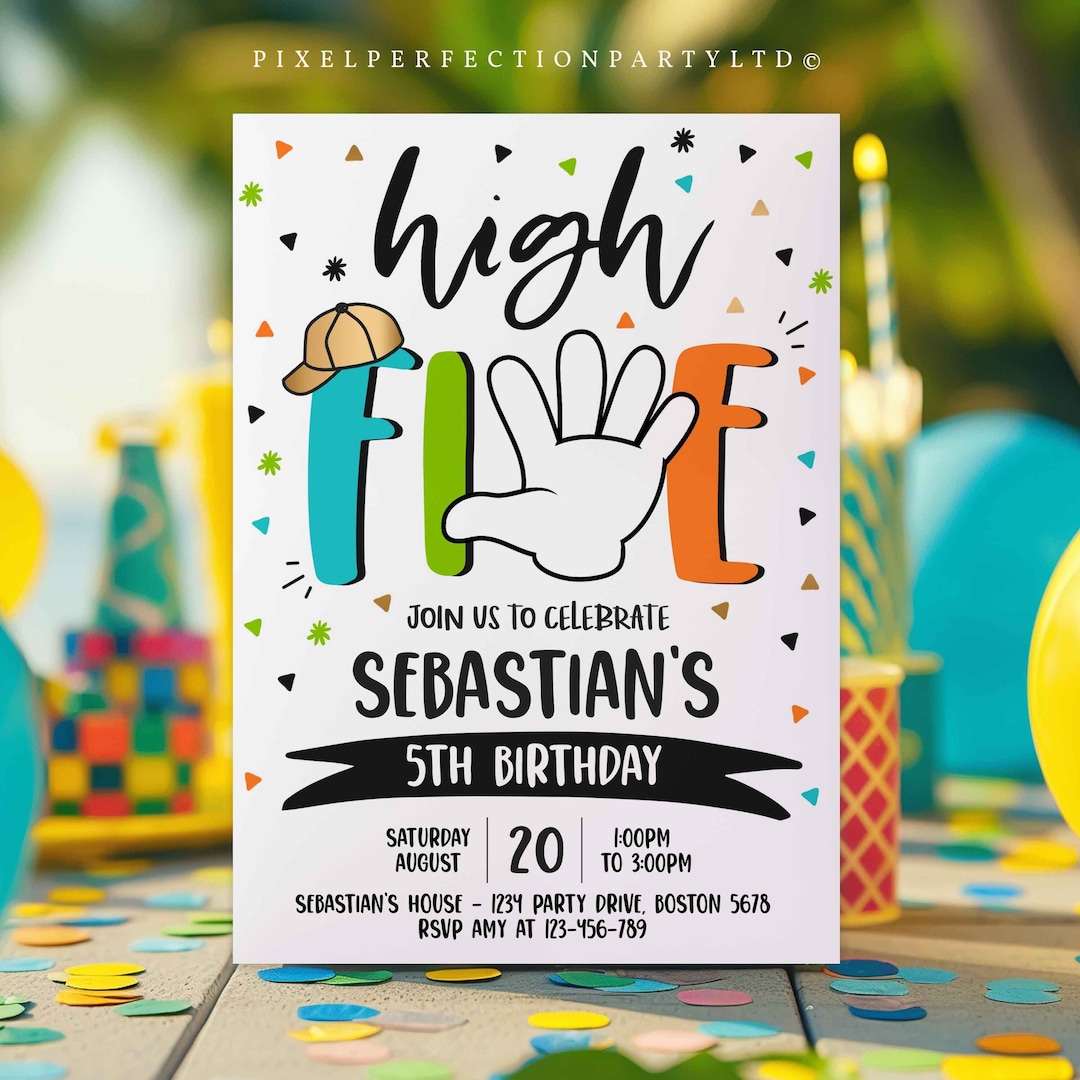 Editable High Five Birthday Party Invitation Hi Five 5th Birthday Party ...