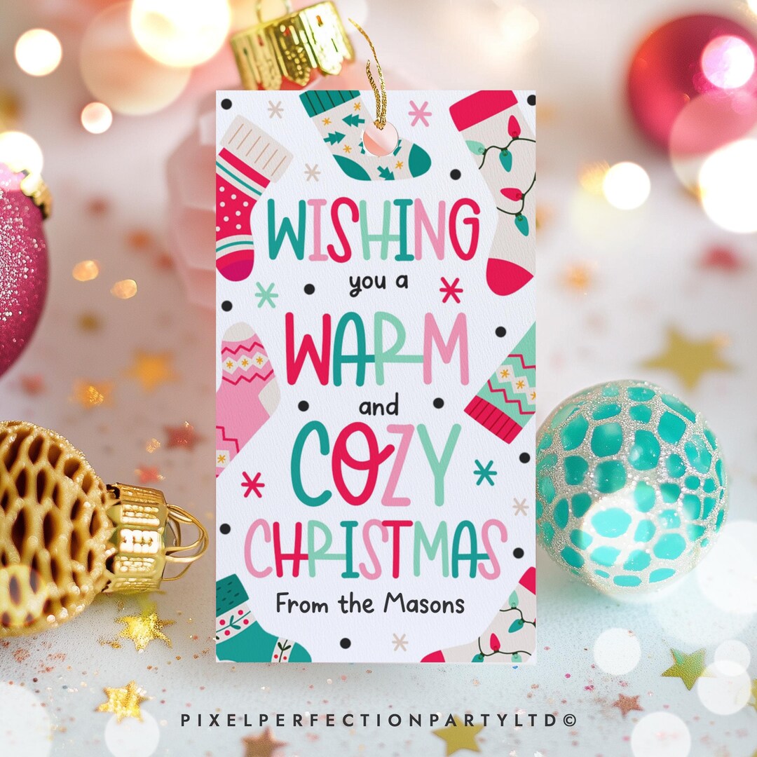 Editable Wishing You A Warm & Cosy Christmas Gift Tag Sock Holiday Gift ...
