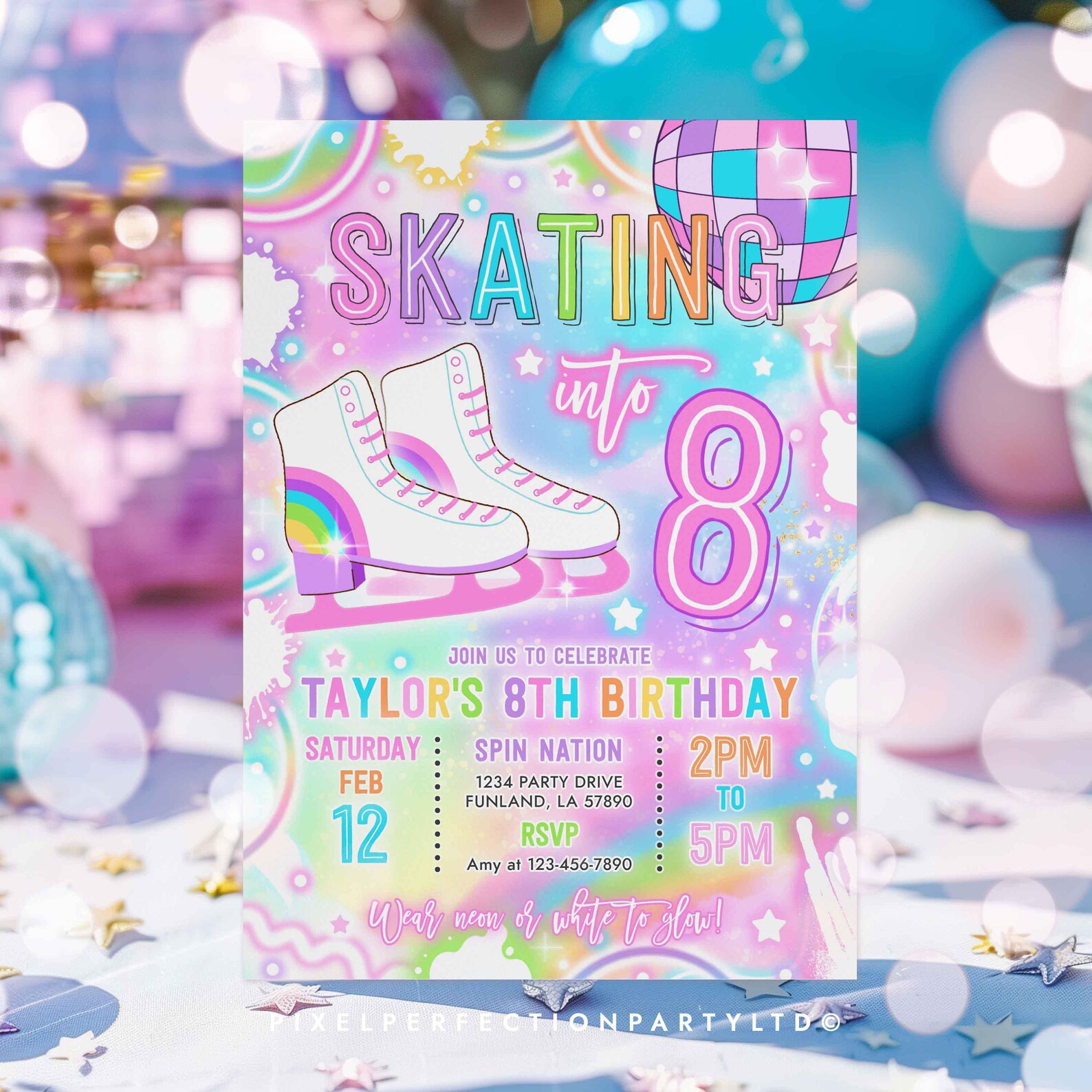 Editable Ice Skating 8th Birthday Party Invitation Skatin' Into Eight ...