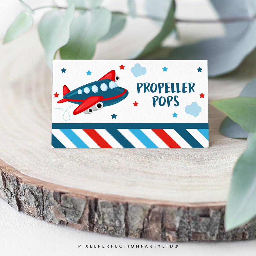 Editable Airplane Fold Over Food Labels Aircraft Birthday Party Buffet ...