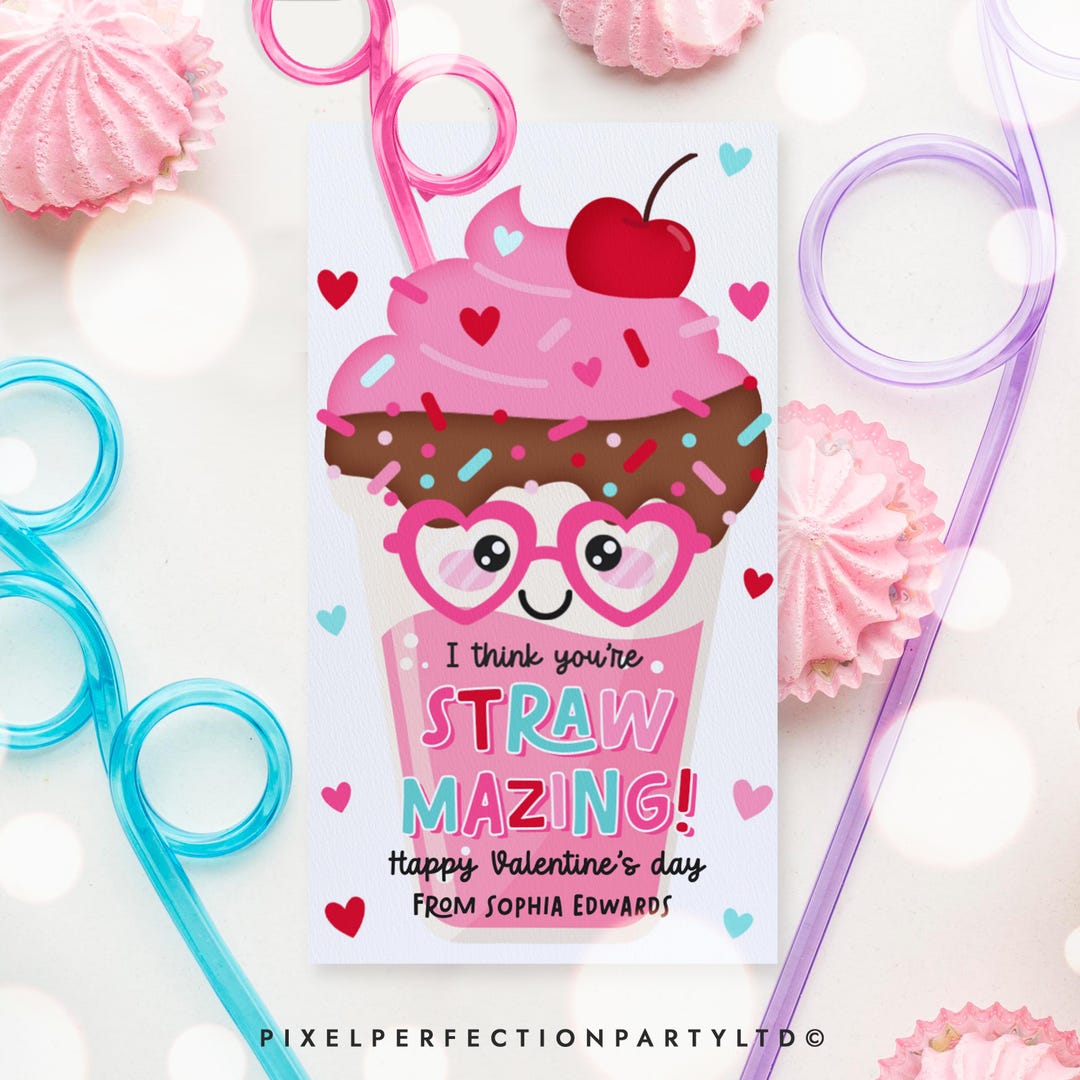 Editable Silly Straw Valentine's Day Gift Tags Strawmazing Crazy Straw ...