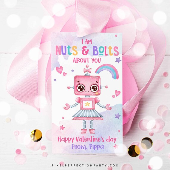 Editable Robot Valentine's Day Gift Tag Valentine We Were Built To Be ...