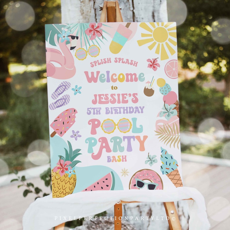 Editable Pool Party Welcome Sign Tropical Splish Splash Girly - Etsy