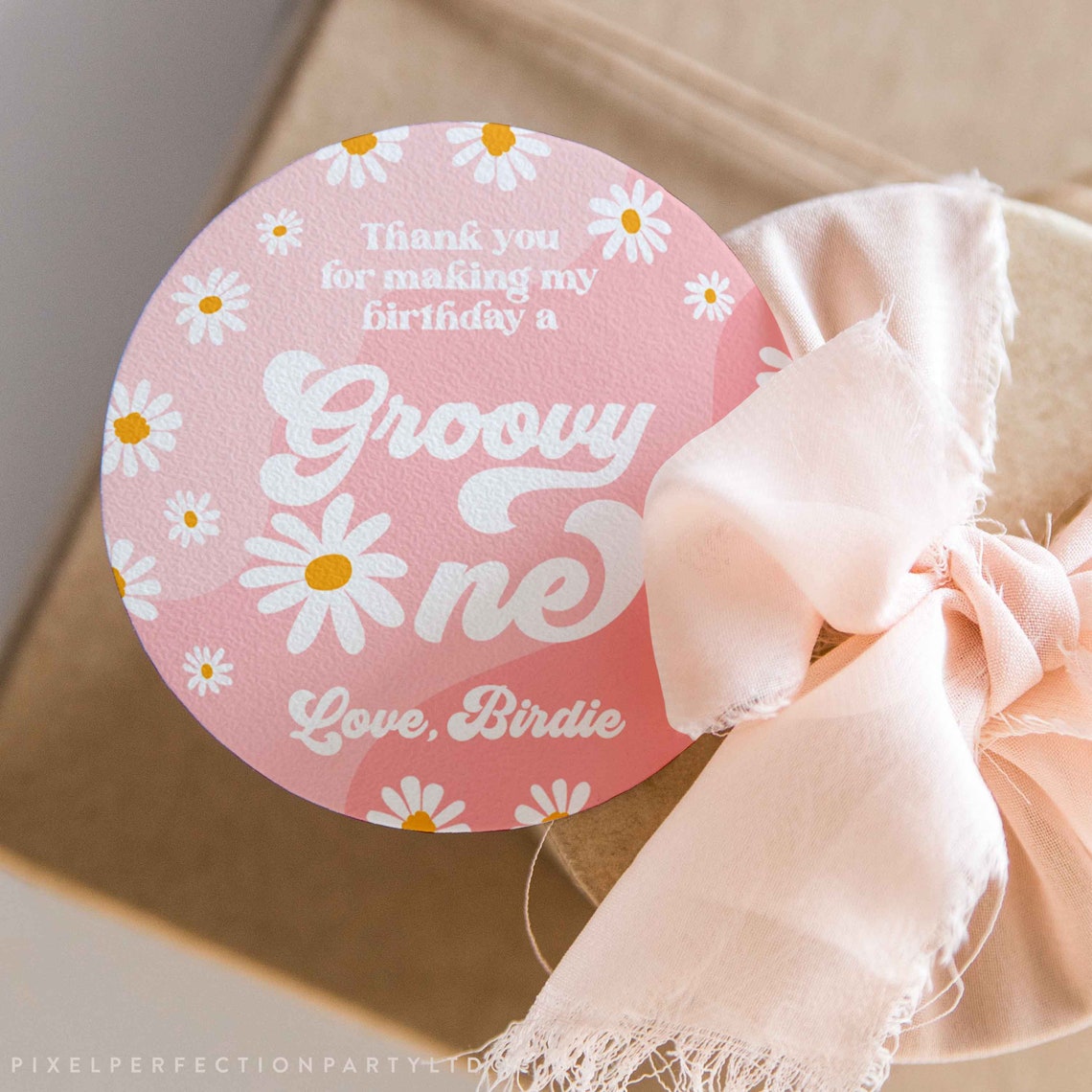 Editable Groovy 1st Birthday Party Favor Tag Pink Retro Groovy - Etsy