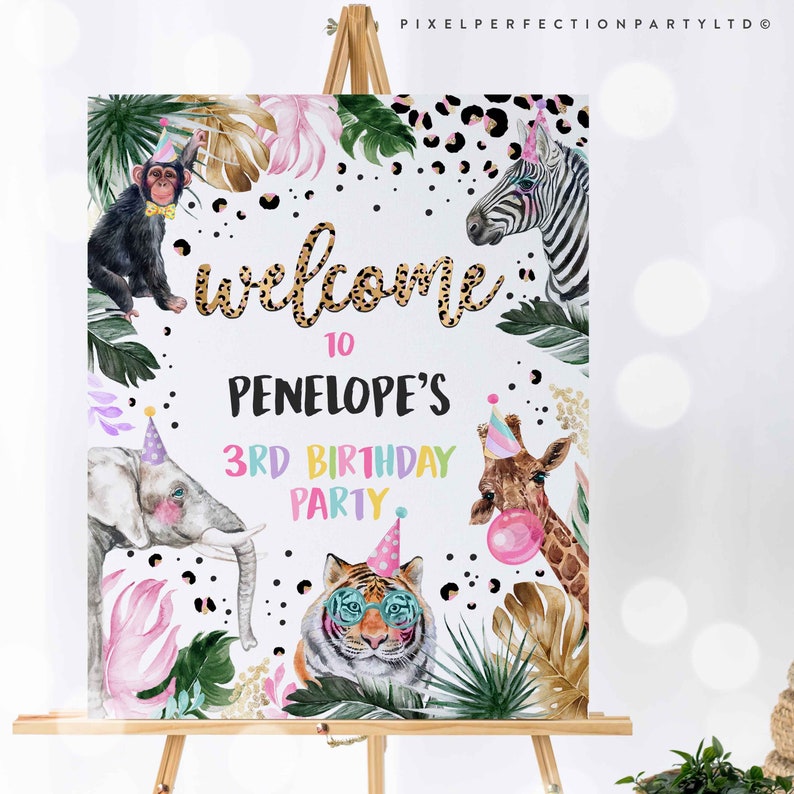 Editable Safari Animals Welcome Sign Safari Wild One Welcome - Etsy