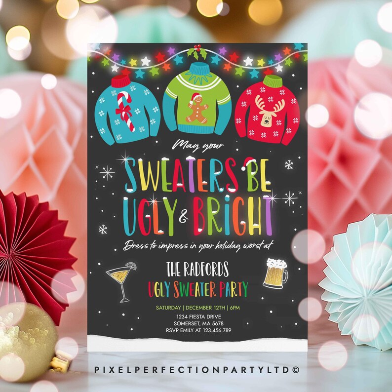 Editable Ugly Sweater Holiday Party Invitation Christmas Ugly Sweater ...