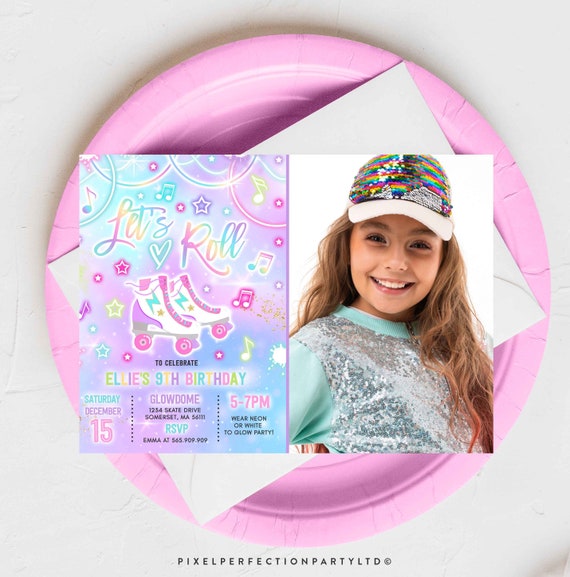 Editable Roller Skating Invitation Pastel Cosmic Galaxy Roller Skating ...