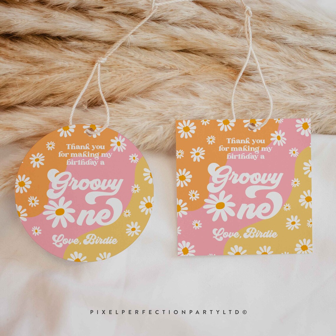 Editable Groovy 1st Birthday Party Favor Tag Pink Retro Groovy | Etsy