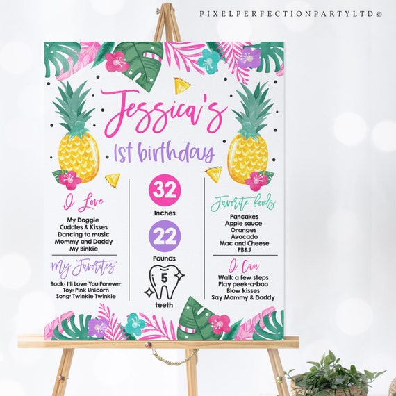 Editable Hawaiian Luau 1st Birthday Milestone Poster Pineapple Luau 1st ...