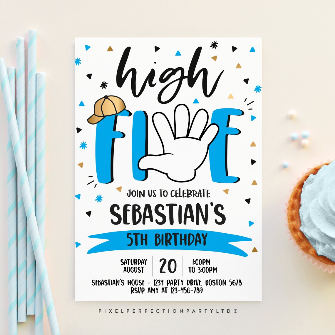 Editable High Five Birthday Party Invitation Hi Five 5th - Etsy