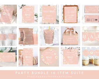 EDITABLE Daisy Birthday Cupcake Toppers, Pink Floral Cake Toppers ...