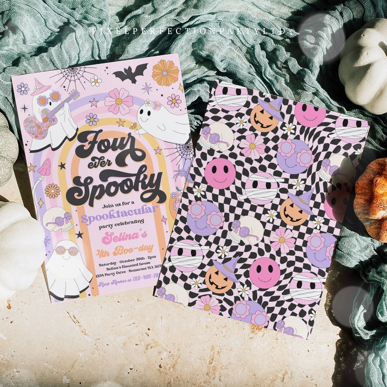 Editable Four Ever Spooky Halloween Ghost 4th Birthday - Etsy