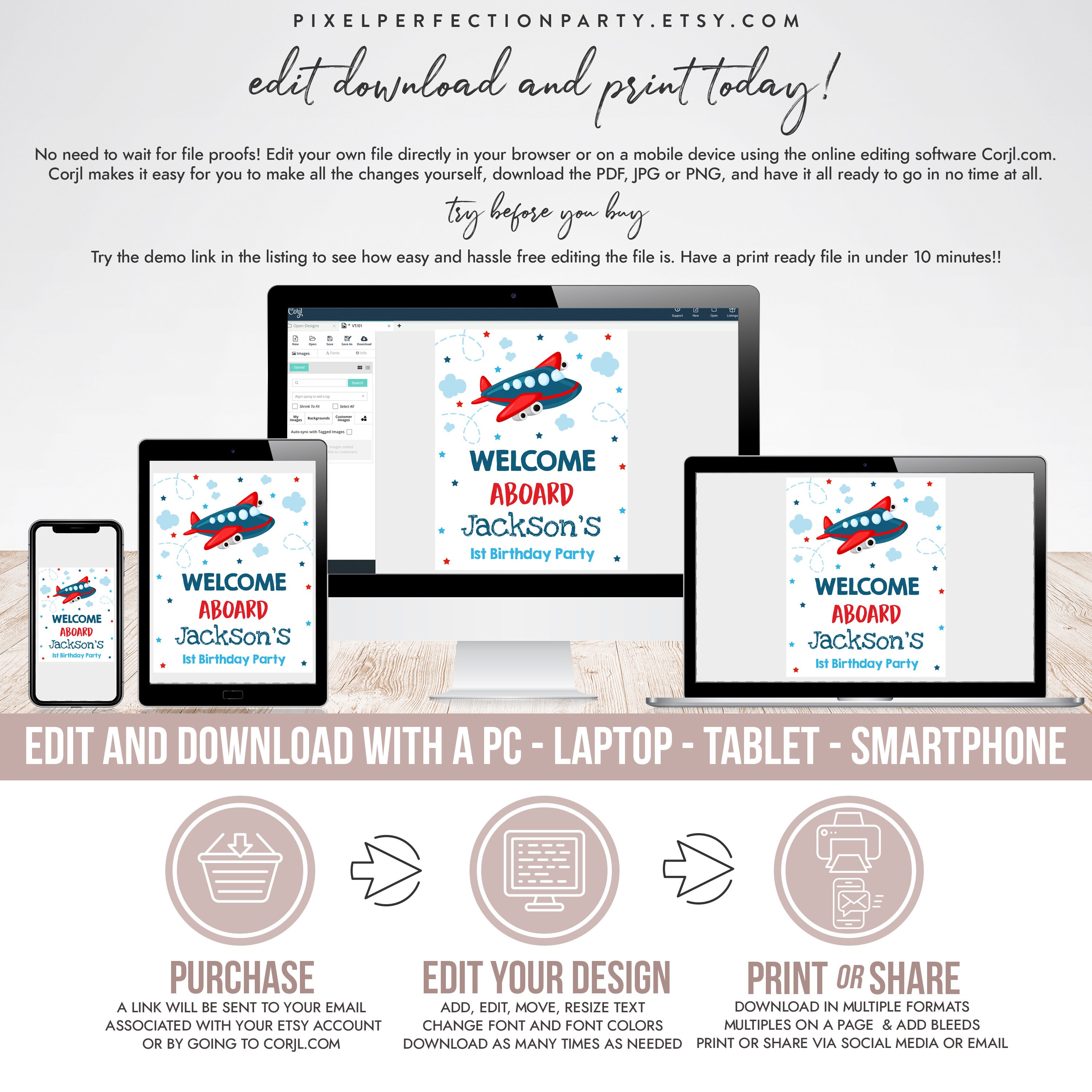 Editable Airplane Welcome Sign Aircraft Birthday Party Welcome - Etsy