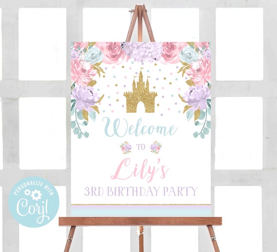 Editable Princess Castle Welcome Sign Floral Gold Castle Welcome Sign ...