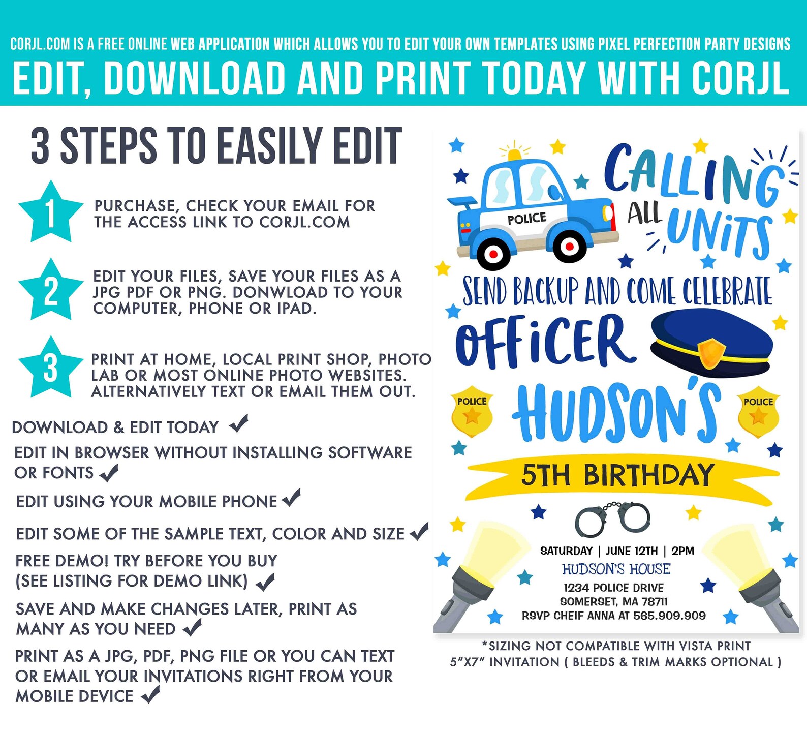 Editable Police Invitation Police Birthday Invitation Police - Etsy UK