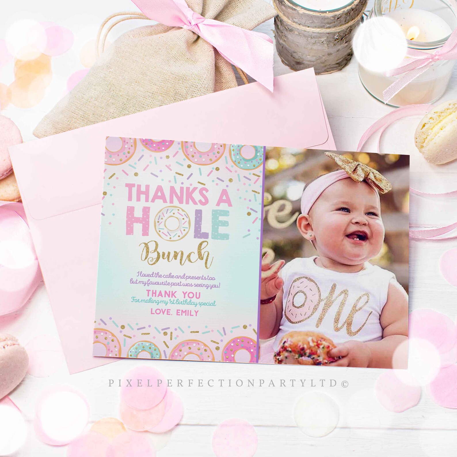 Editable Donut Thank You Card Birthday Donut Thank You Card - Etsy