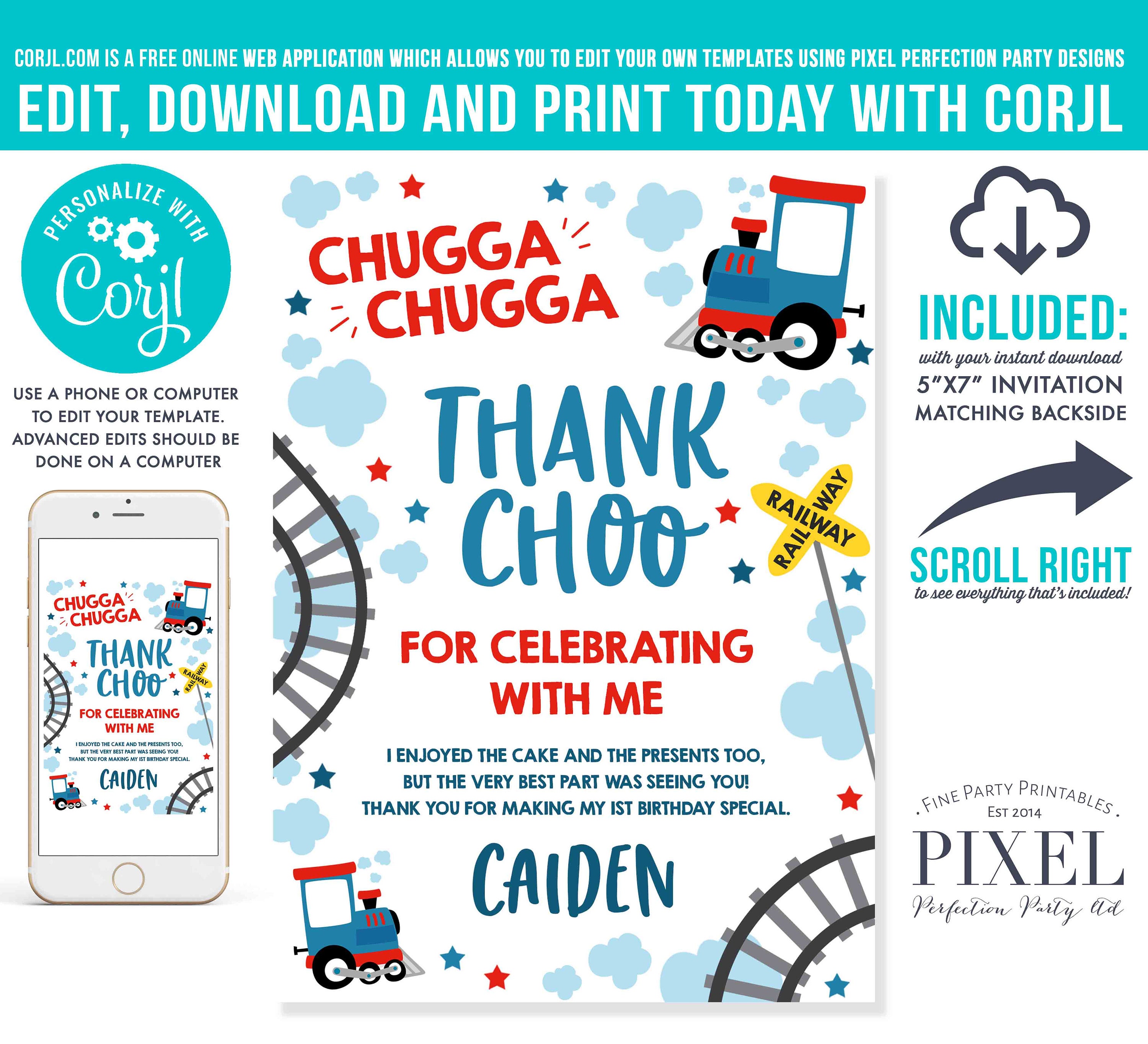 Editable Choo Choo Train Birthday Party Thank You Card Train | Etsy