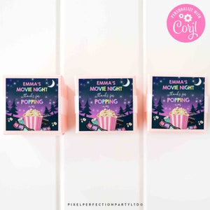 Editable Backyard Movie Night Favor Tag Girl Pink Movie Night - Etsy UK