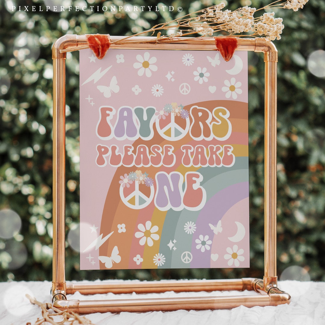 Groovy 70's Birthday Party Decor Favors Please Take One Sign Groovy One ...