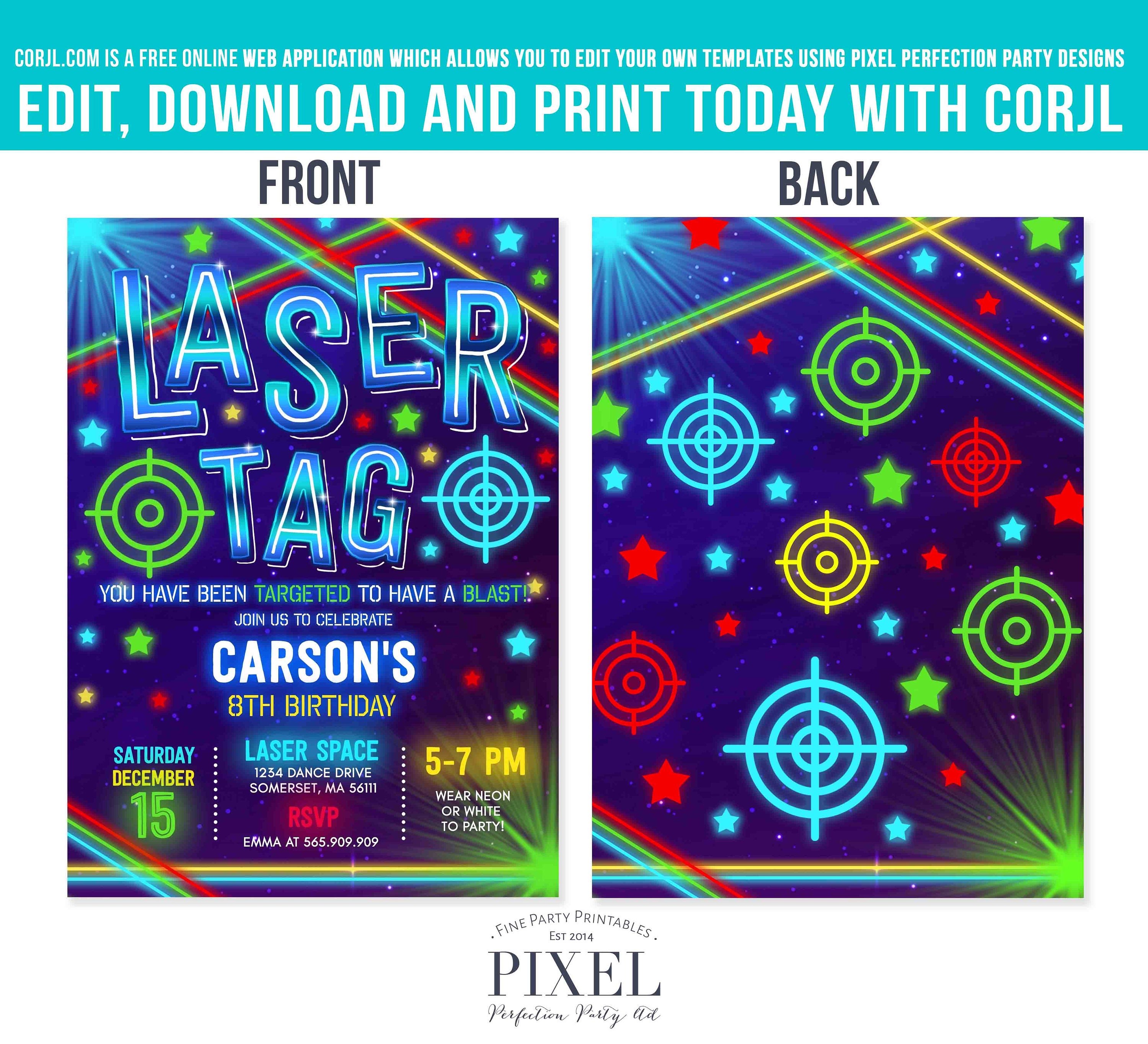 Editable Laser Tag Invitation Neon Laser Tag Birthday - Etsy Australia