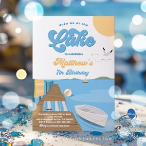 Editable Lake Birthday Party Invitation Boat Lake Birthday Party Summer ...