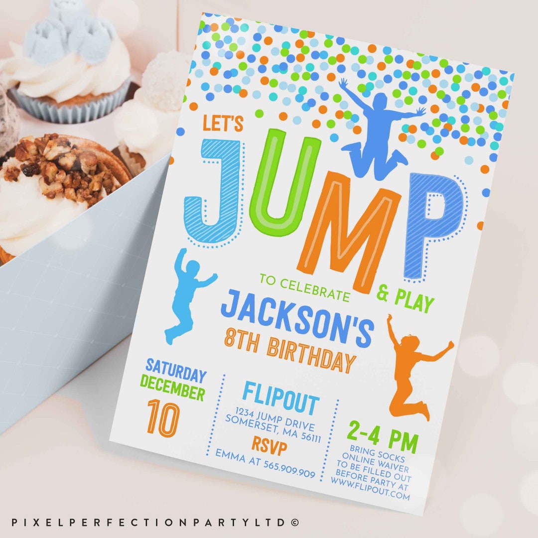 Jump Invitation Jump Birthday Invitation Trampoline Party Bounce House ...
