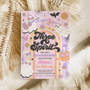 Editable Three Spirit Halloween Ghost 3rd Birthday Invitation - Etsy