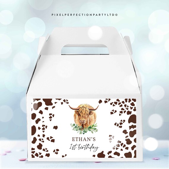 Editable Cow Birthday Party Gable Box Labels Highland Cow Ranch Holy ...