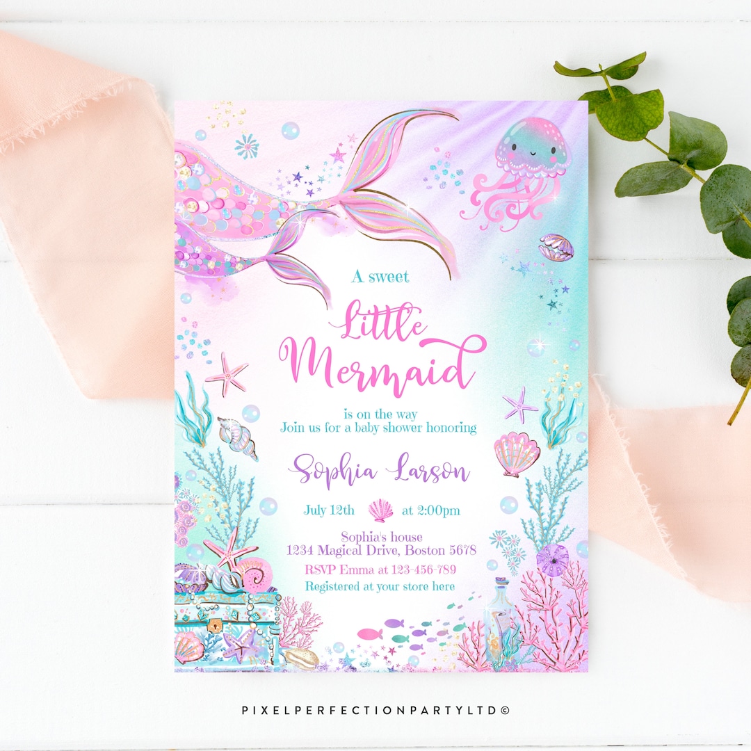Editable Mermaid Baby Shower Invitation Little Mermaid Under the Sea ...