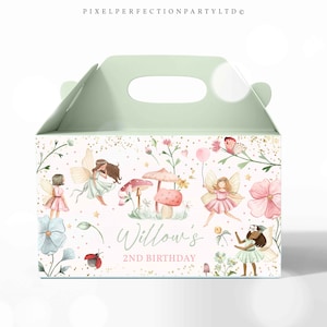Editable Fairy Birthday Party Gable Box Label Enchanted Magical Floral ...