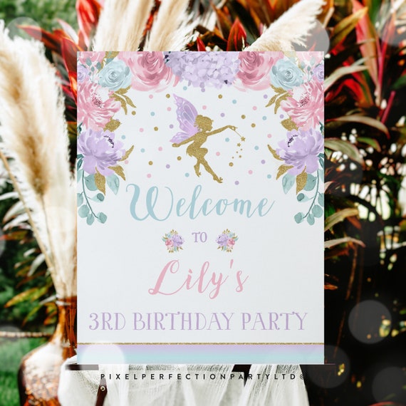 Editable Floral Fairy Welcome Sign Floral Gold Fairy Welcome | Etsy