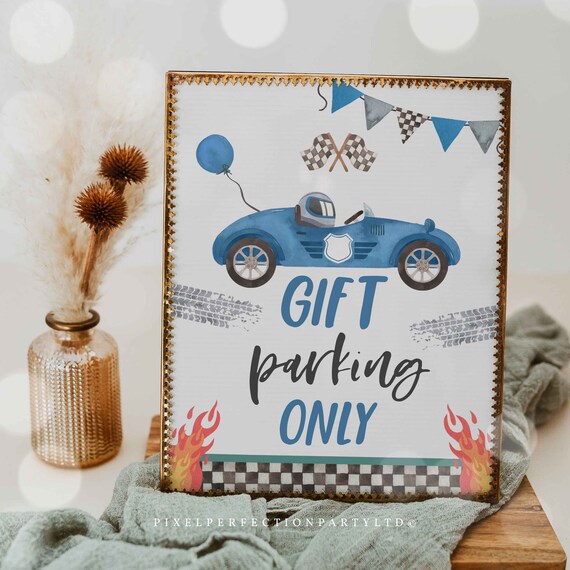 Gift Parking Only Party Sign Race Car 2nd Birthday Two Fast 2 Curious ...