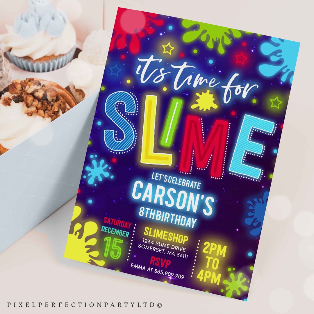 Editable Slime Invitation Glow Slime Invitation Neon Slime - Etsy