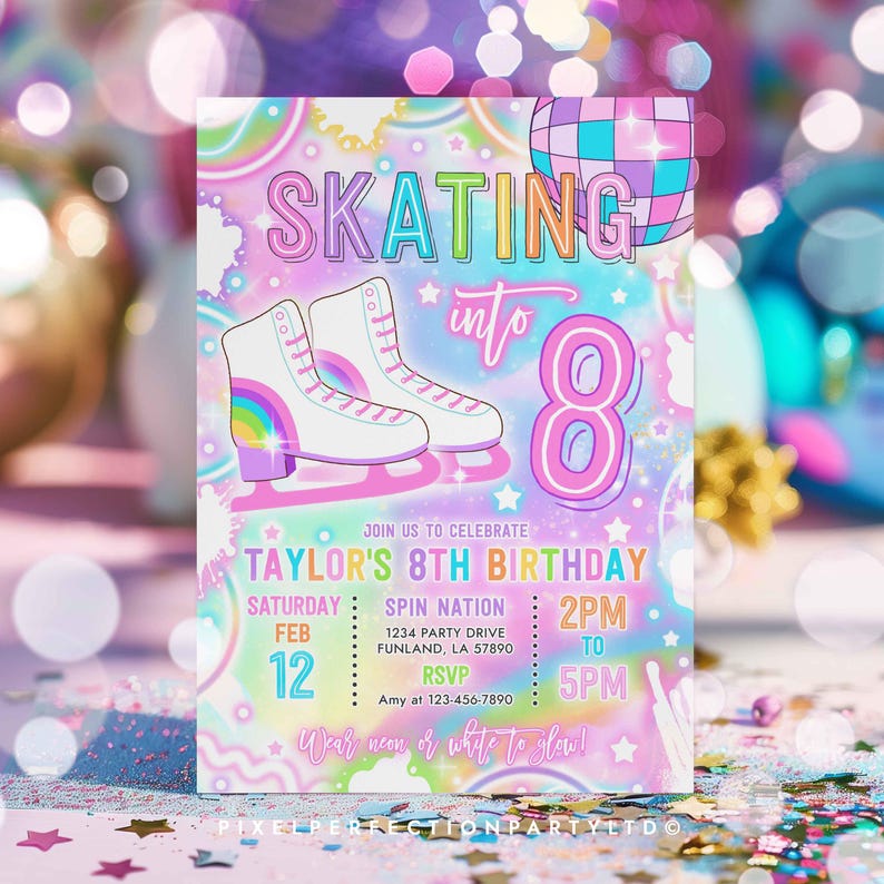 Editable Ice Skating 8th Birthday Party Invitation Skatin' Into Eight ...