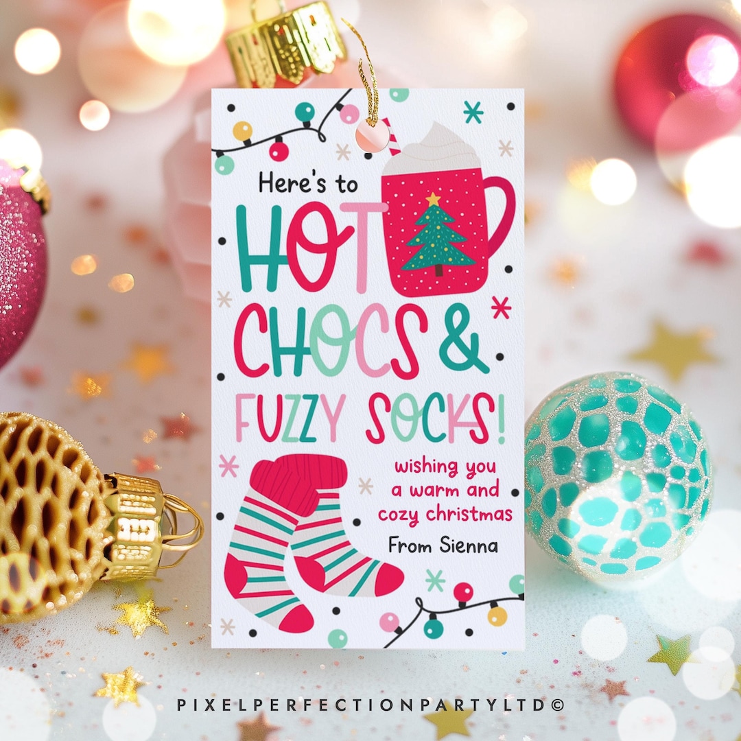 Editable Hot Chocolate Fuzzy Socks Christmas Gift Tag Sock Holiday Gift ...