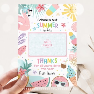 Editable Schools Out Summer is Here Teacher Appreciation Gift Card ...