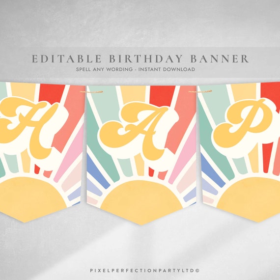 Editable Sunshine Birthday Banner Fully Editable Here Come The Sun ...