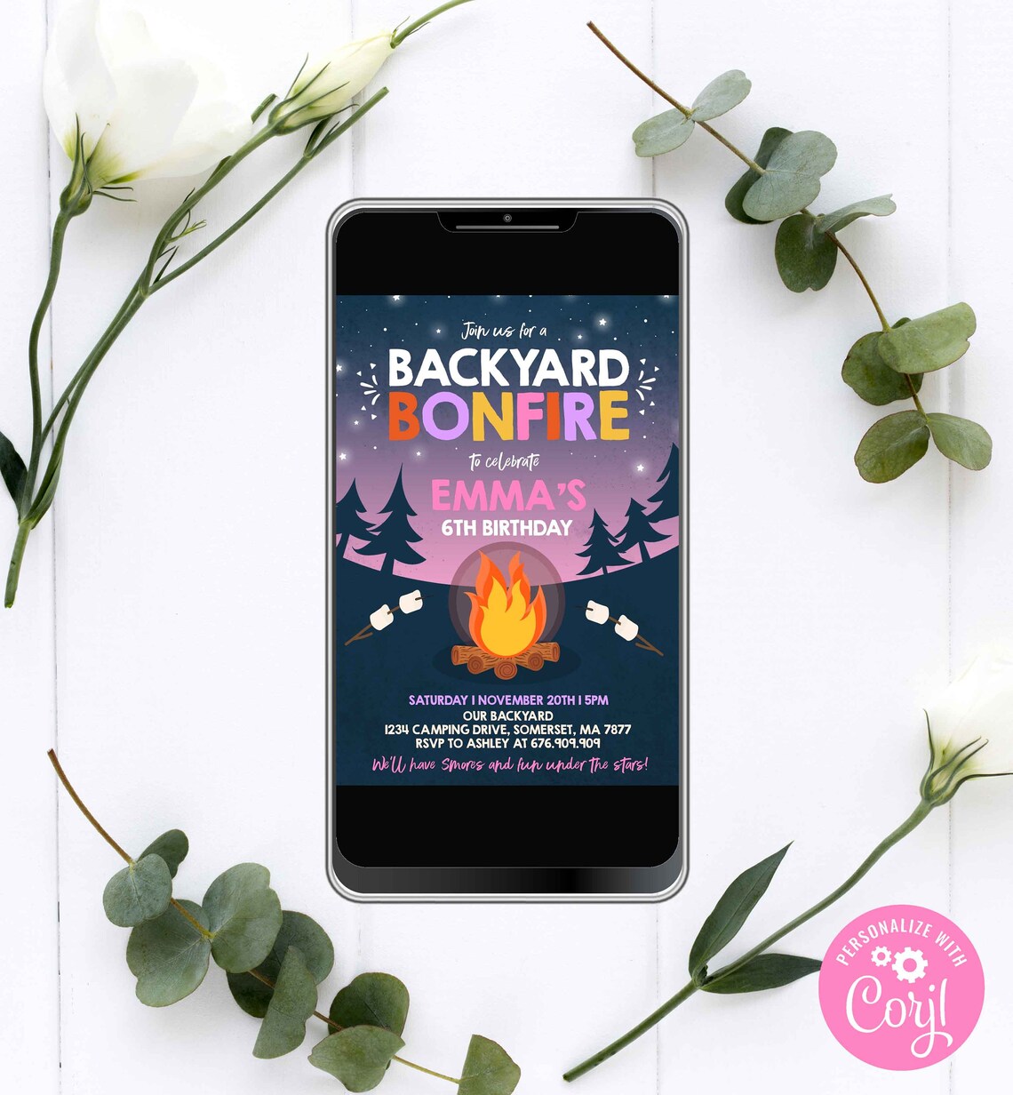 Bonfire Birthday Invitation Bonfire Party Invitation Backyard | Etsy