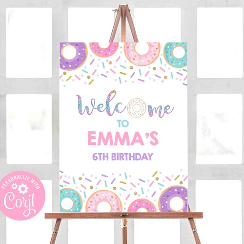 Editable Donut Welcome Sign Girl Donut Party Table Sign Donut | Etsy
