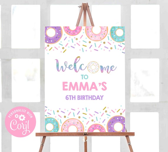 Editable Donut Welcome Sign Girl Donut Party Table Sign Donut Birthday ...