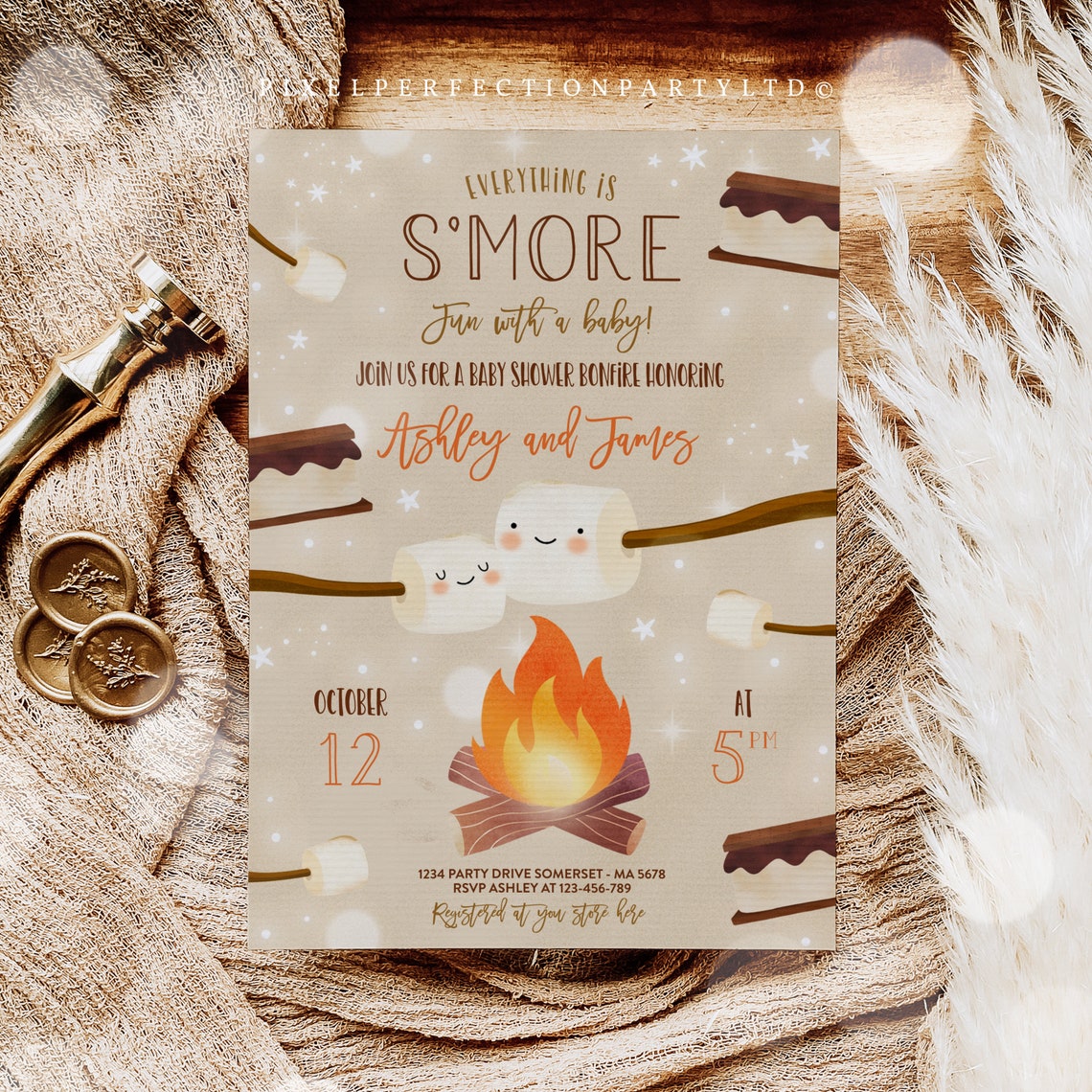 Editable S'more Baby Shower Invitation Bonfire Baby Shower Camping Baby ...