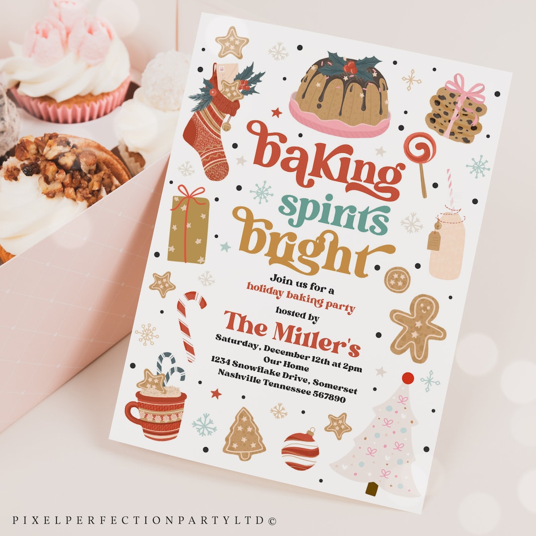 Editable Christmas Baking Party Invitation Baking Spirits Bright Cookie ...