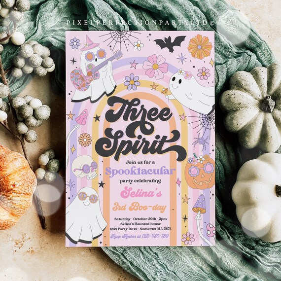 Editable Three Spirit Halloween Ghost 3rd Birthday Invitation - Etsy