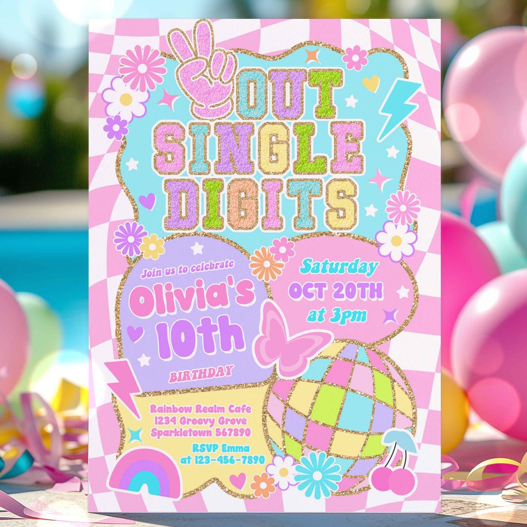 Editable Peace Out Single Digits 10th Birthday Party Invitation Preppy ...