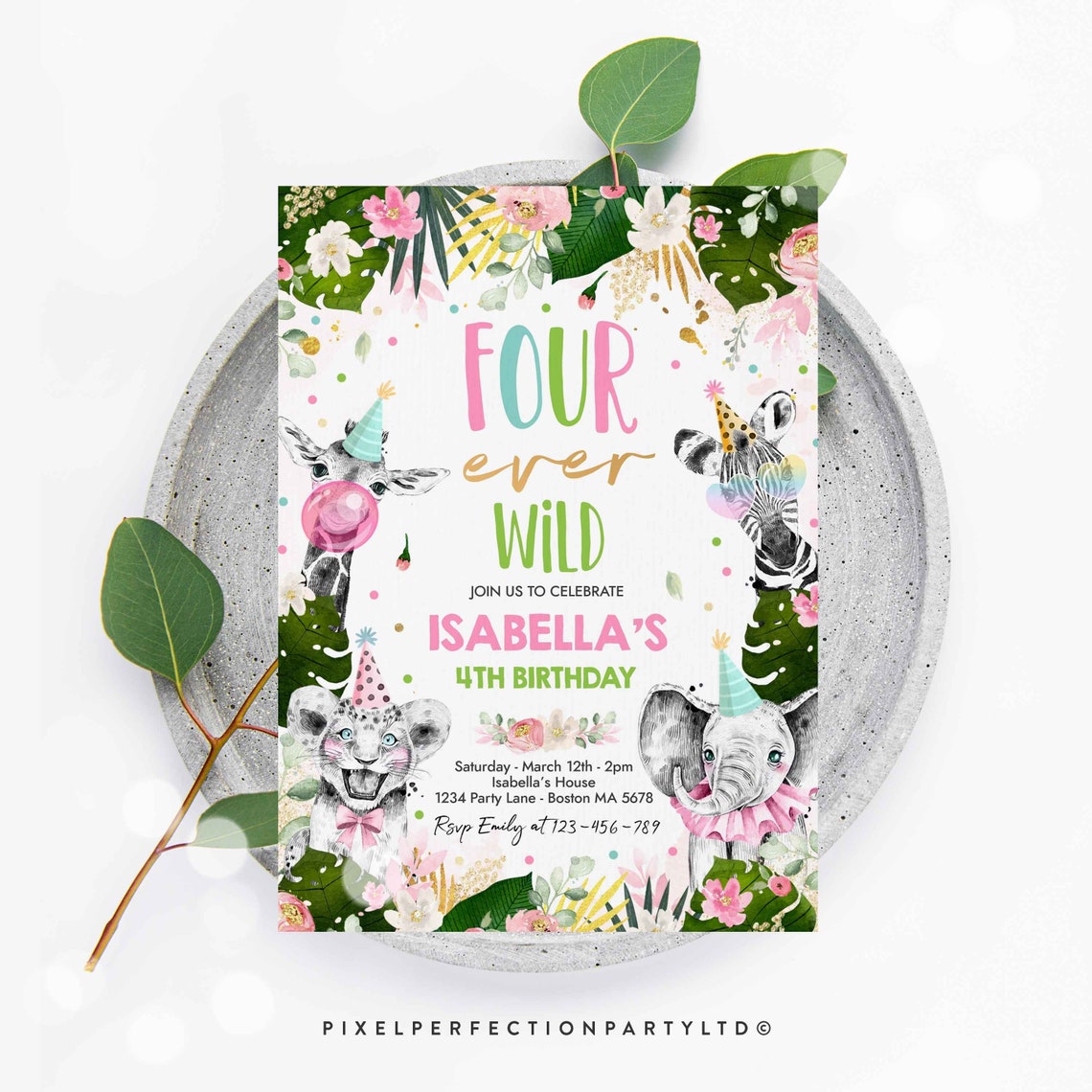 Editable Four Ever Wild Birthday Invitation Safari Animals | Etsy