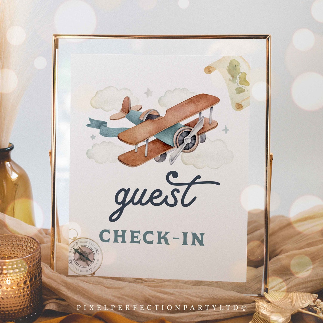 Guest Check in Airplane Birthday Party Sign Vintage Travel Airplane ...