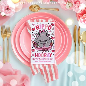 Editable Hippo Valentine's Day Gift Tag Hippo Hooray It's Valentine's ...